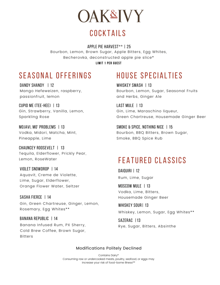 Menu - Oak & Ivy