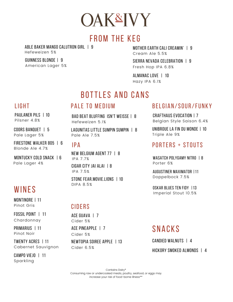 Menu - Oak & Ivy